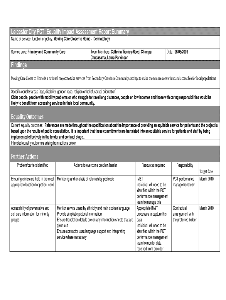 Fillable Online leicestercity nhs Leicester City PCT: Equality Impact ...