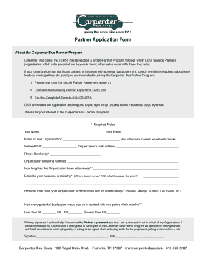Fillable Online Partner Application Form - Carpenter Bus Sales Fax ...