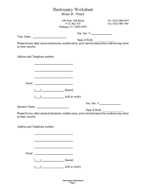Fillable Online Bankruptcy Worksheet - kintzlaw.com Fax Email Print ...