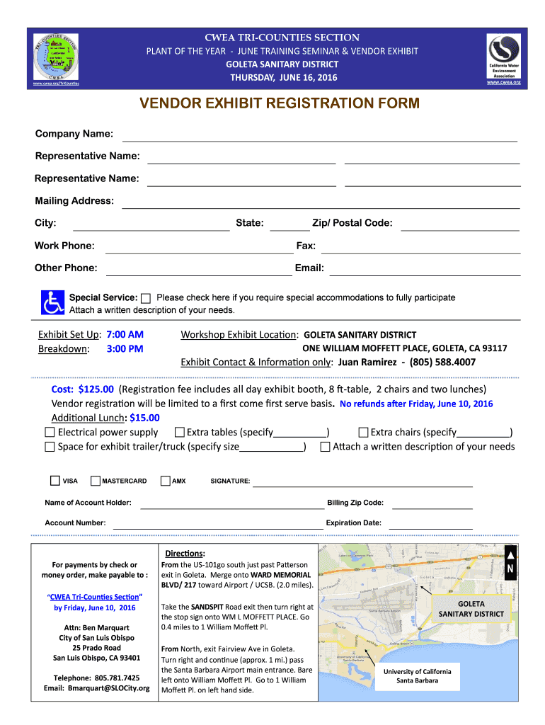 Fillable Online cwea www.cwea.org VENDOR EXHIBIT REGISTRATION FORM Fax ...