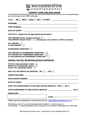 Fillable Online CONSENT FORM: DBS DISCLOSURE On completing and signing ...