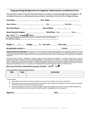 Fillable Online Fingerprinting Background Investigation Authorization ...