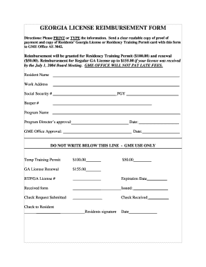 Fillable Online GEORGIA LICENSE REIMBURSEMENT FORM (PDF). Georgia License Reimbursement Form Fax ...