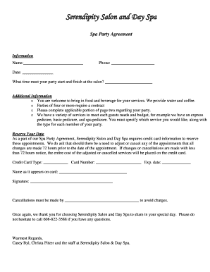 Fillable Online Vision Salon and Spa Agreement Fax Email Print - pdfFiller