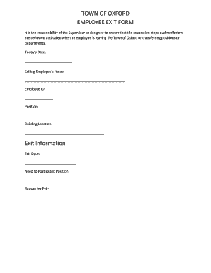 Fillable Online town oxford ma TOWN OF OXFORD EMPLOYEE EXIT FORM Fax ...