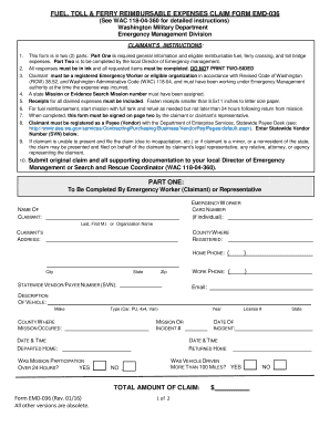 Fillable Online mil wa FUEL, TOLL & FERRY REIMBURSABLE EXPENSES CLAIM ...