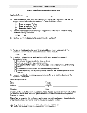 Fillable Online pdx EMPLOYER/SUPERVISOR VERIFICATION INSTRUCTIONS This ...