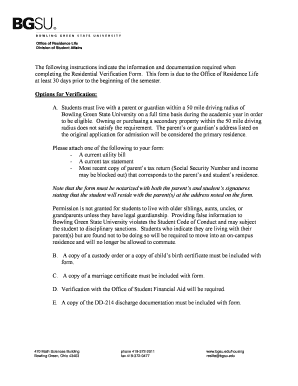 Fillable Online bgsu Residential Verification Form - Bowling Green ...