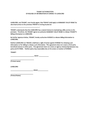 Fillable Online TENANT AUTHORIZATION OF RELEASE OF ... - KVREMC Fax ...