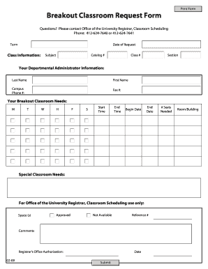 Fillable Online registrar pitt Breakout Classroom Request Form ...