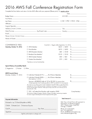 Fillable Online 2016 AWS Fall Conference Registration Form Fax Email ...