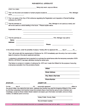 Fillable Online NON-RENTAL AFFIDAVIT Fax Email Print - pdfFiller
