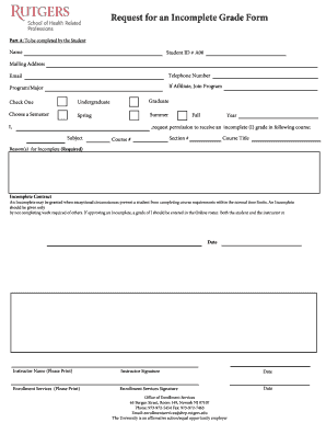 Fillable Online shp rutgers Request for an Incomplete Grade Form Fax ...