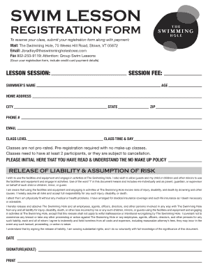 Fillable Online SWIM LESSON - The Swimming Hole Fax Email Print - pdfFiller