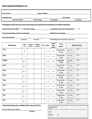 Fillable Online SAMPLE SUBMISSION FORM W L - Walsh Lab Fax Email Print ...
