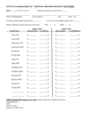 Fillable Online acep ACEP Survey Reporting Tool - Maximum Allowable ...