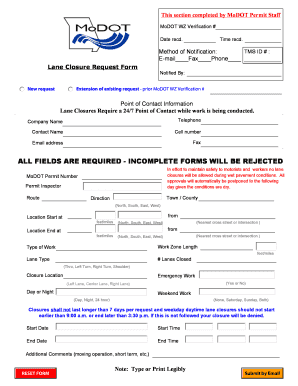 Fillable Online modot Lane Closure Request Form - MODOT Fax Email Print ...