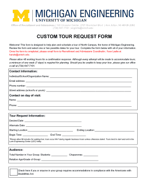 Fillable Online engin umich CUSTOM TOUR REQUEST FORM - engin.umich.edu ...