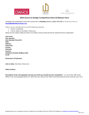 Fillable Online 2016 Dance to Design ompetition Entry & Release Form ...