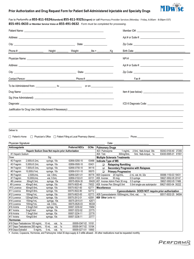 Fillable Online mdwise Self-administered and Specialty Drugs PA and ...