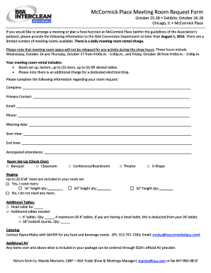 Fillable Online McCormick Place Meeting Room Request Form Fax Email ...