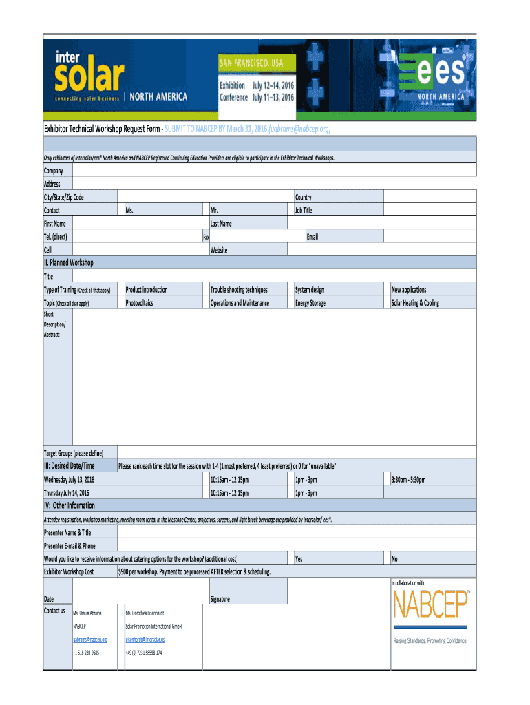 Fillable Online Exhibitor Technical Workshop Request Form - SUBMIT TO ...