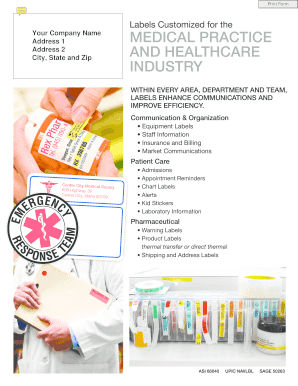 Fillable Online Labels Customized for the medical practice and ...