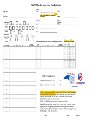 Fillable Online carolinaregionvb Team Registration Form - Junior Teams ...