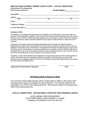 Fillable Online santamonicafire FIRE HAZARD CONTROL PERMIT APPLICATION ANNUAL OPERATING Fax ...