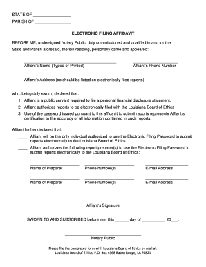 Fillable Online ethics la ELECTRONIC FILING AFFIDAVIT Fax Email Print ...
