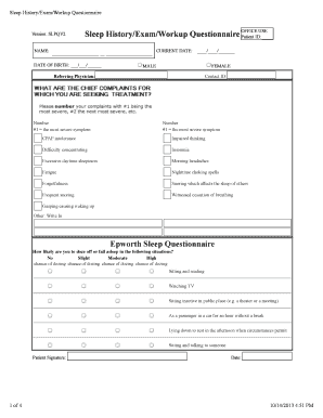 Fillable Online Sleep History/Exam/Workup Questionnaire Fax Email Print ...