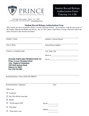 Fillable Online School Record Release Form 14-15 Fax Email Print ...