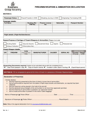 Fillable Online FIREARMS/WEAPONS & AMMUNITION DECLARATION Fax Email ...