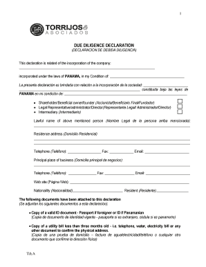 Fillable Online DUE DILIGENCE DECLARATION - torrijos-asociados.com Fax Email Print - pdfFiller