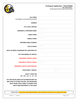 Fillable Online theviperride VIPER PILOT APPLICATION FORM. THE VIPER RIDE Fax Email Print ...