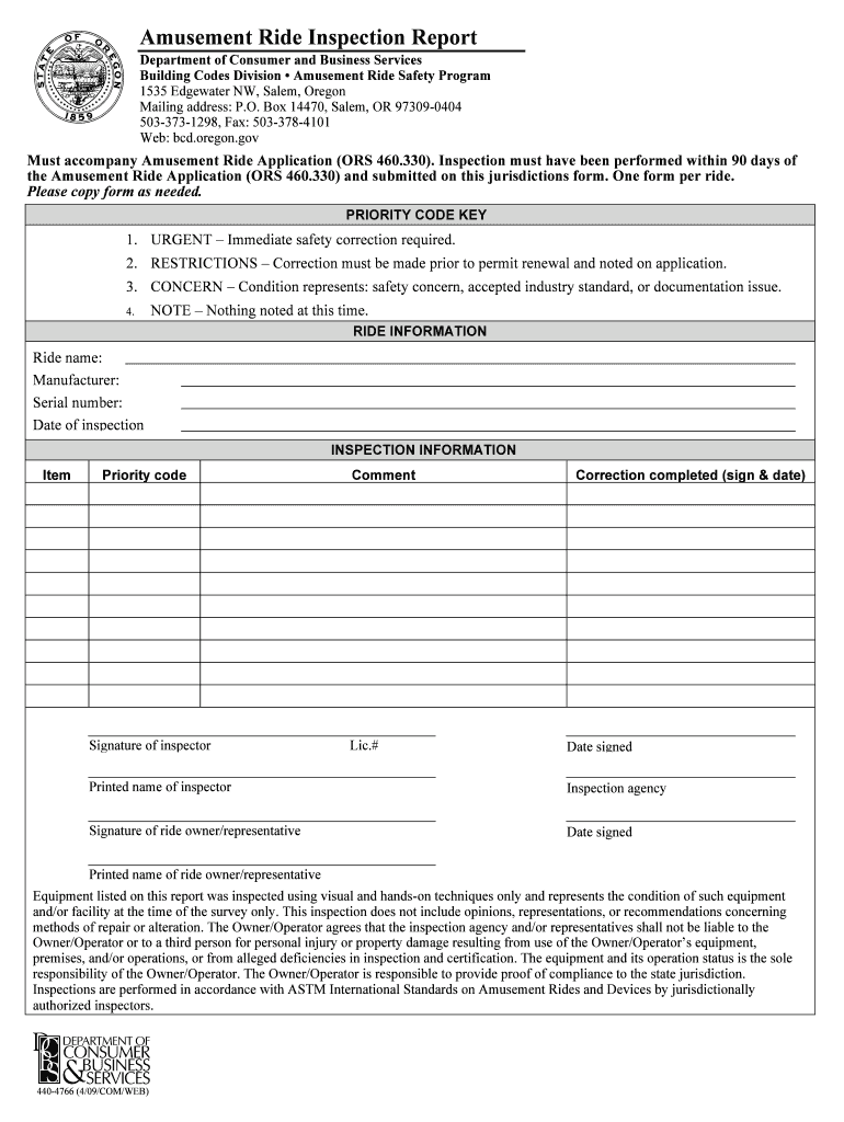 Fillable Online oregon Amusement Ride Inspection Report - oregon.gov ...