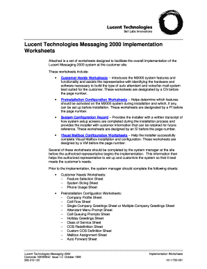 Fillable Online Lucent Technologies Messaging 2000 Implementation ...