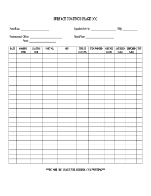 Fillable Online SURFACE COATINGS USAGE LOG - MCAS Yuma Environmental ...