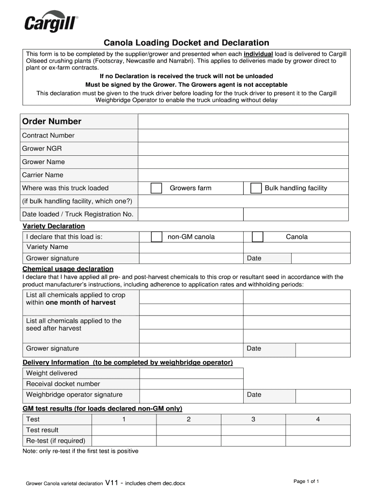 Fillable Online Grower Canola varietal declaration V10 - includes chem ...