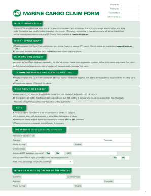 Fillable Online MARINE cARgo clAIM foRM - nti.com.au Fax Email Print - pdfFiller