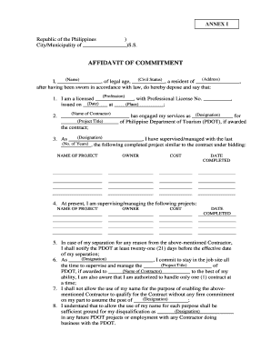 Fillable Online AFFIDAVIT OF COMMITMENT - tourism.gov.ph Fax Email Print - pdfFiller