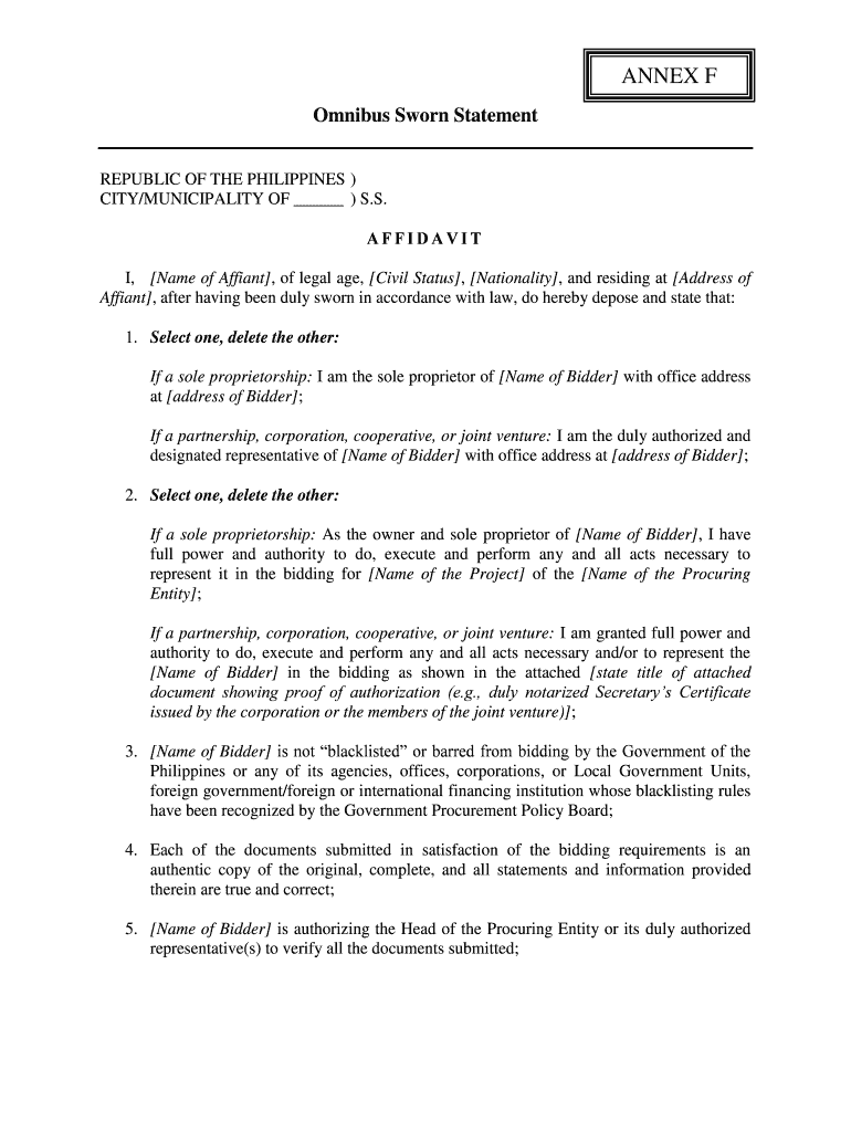 Fillable Online Omnibus Sworn Statement - tourism.gov.ph Fax Email ...