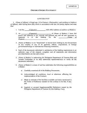 Fillable Online OMNIBUS SWORN STATEMENT - tourism.gov.ph Fax Email ...