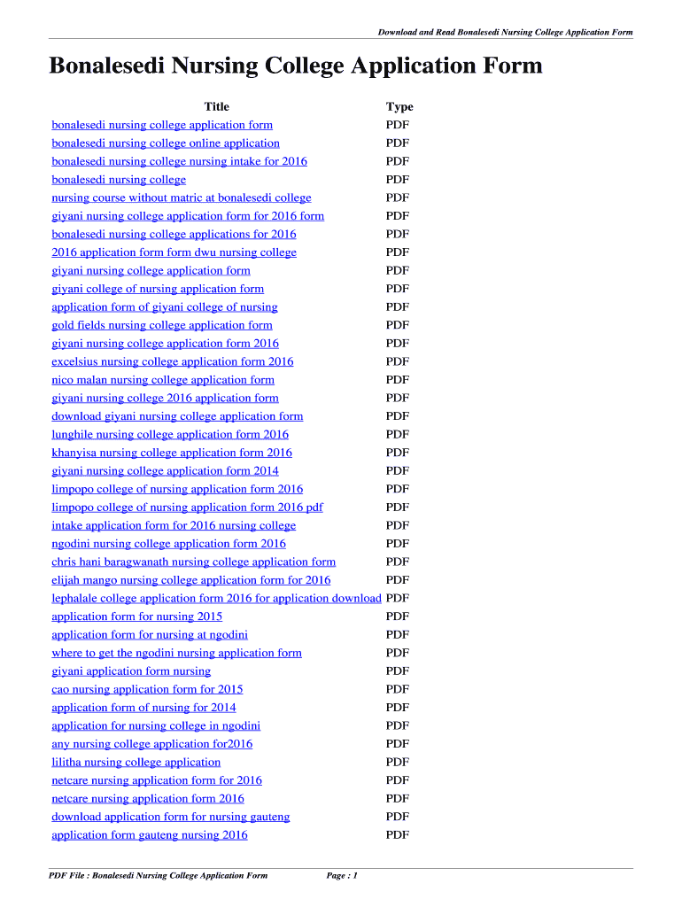 Fillable Online heralde Bonalesedi Nursing College Application Form ...