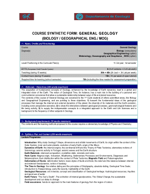 Fillable Online moodle-arquivo ciencias ulisboa COURSE SYNTHETIC FORM: GENERAL GEOLOGY GENERAL ...