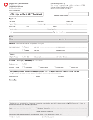 Fillable Online bazl admin CPL(H) MODULAR TRAINING - bazl.admin.ch Fax Email Print - pdfFiller