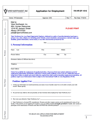 Fillable Online VN-HR-SF-1010 Application for Employment Fax Email ...