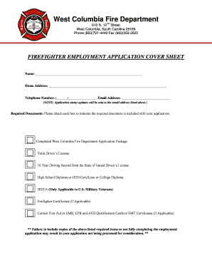 Fillable Online westcolumbiasc FIREFIGHTER EMPLOYMENT APPLICATION COVER ...