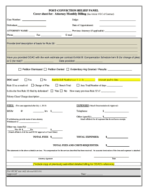 Fillable Online POST-CONVICTION RELIEF PANEL Cover sheet for: Attorney ...