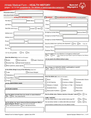 Fillable Online media specialolympics Athlete Medical Form HEALTH ...
